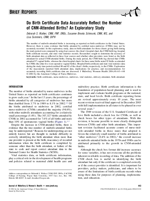 (PDF) Do birth certificate data accurately reflect the number of CNM ...