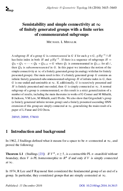 (PDF) Semistability and simple connectivity at ∞ of finitely generated ...
