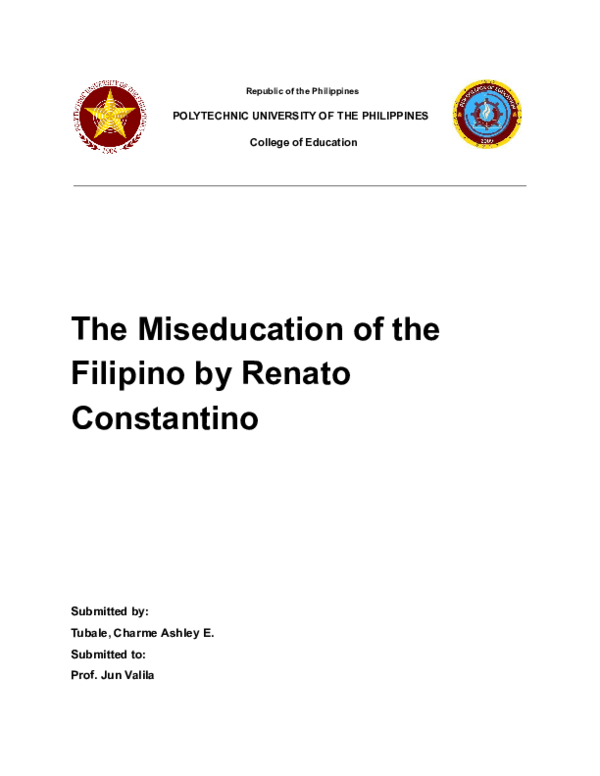 (PDF) The Miseducation of the Filipino by Renato Constantino