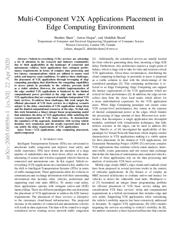 (PDF) Multi-Component V2X Applications Placement in Edge Computing Environment