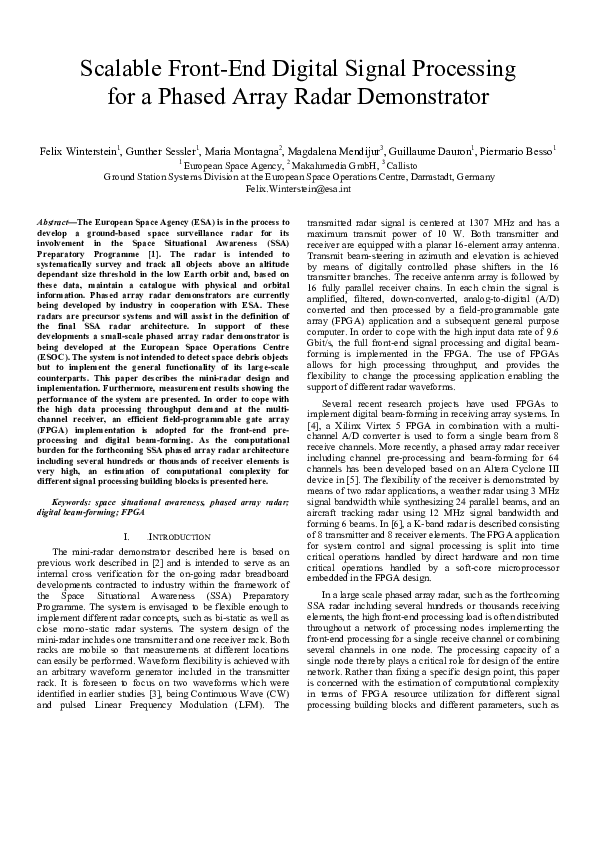 (PDF) Scalable front-end digital signal processing for a phased array radar demonstrator