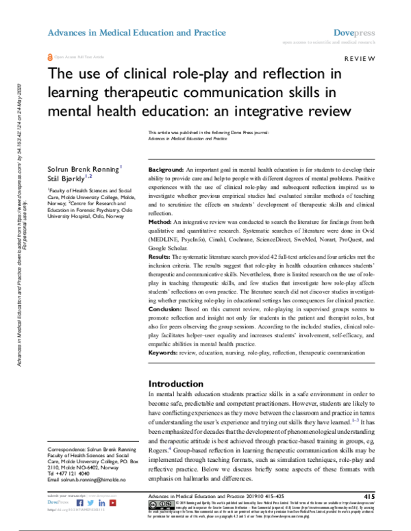 (PDF) The use of clinical role-play and reflection in learning ...