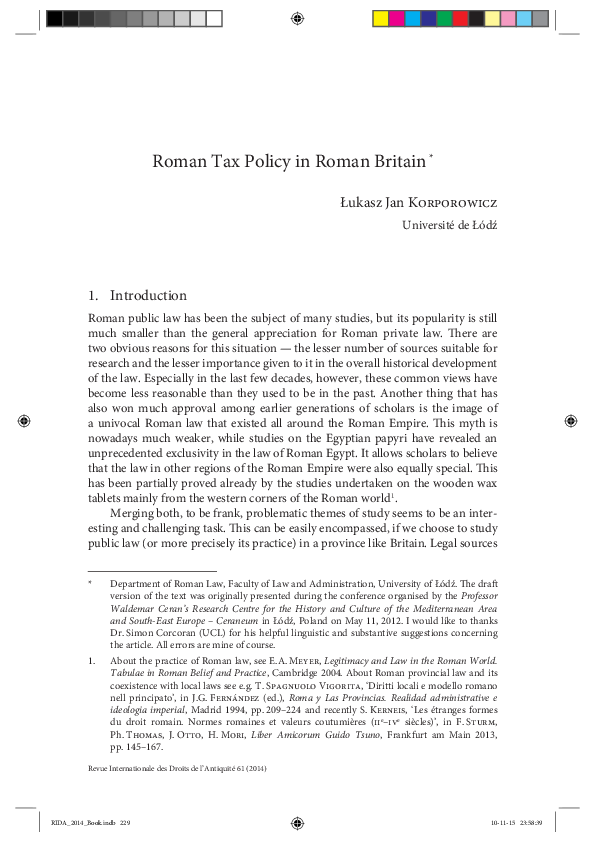 (PDF) Roman Tax Policy in Roman Britain