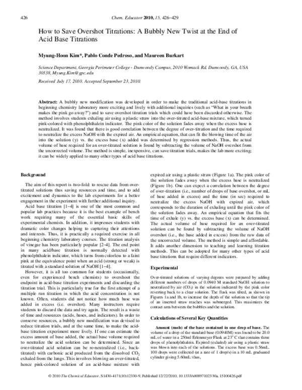 (PDF) How to Save Overshot Titrations: A Bubbly New Twist at the End of ...