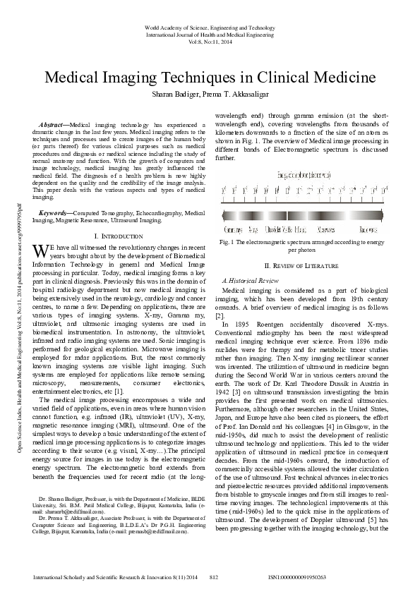 (PDF) Medical Imaging Techniques in Clinical Medicine
