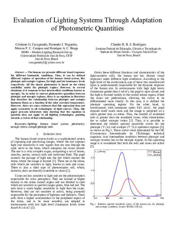 (PDF) Evaluation of lighting systems through adaptation of photometric ...