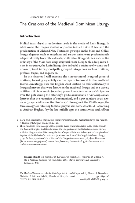 (PDF) “The Orations of the Medieval Dominican Liturgy,” in The Medieval ...