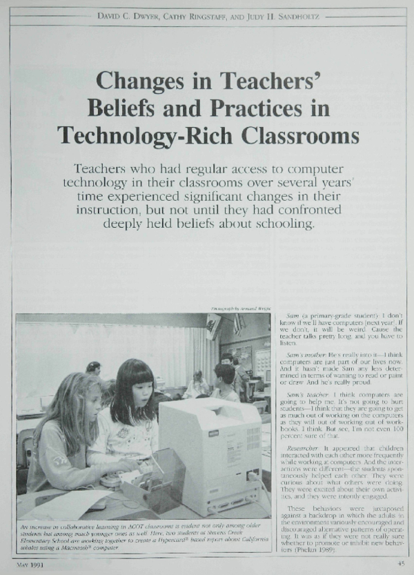(PDF) Changes in teachers' beliefs and practices in technology-rich ...