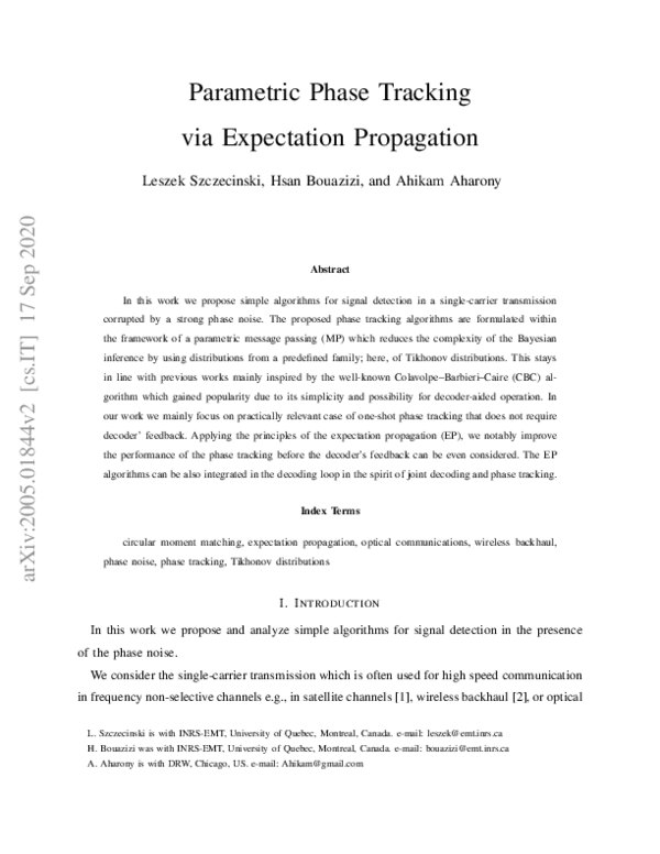 (PDF) Parametric Phase Tracking via Expectation Propagation | hsan ...