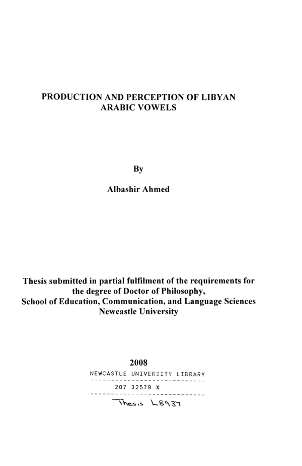 (PDF) Production and perception of Libyan Arabic vowels
