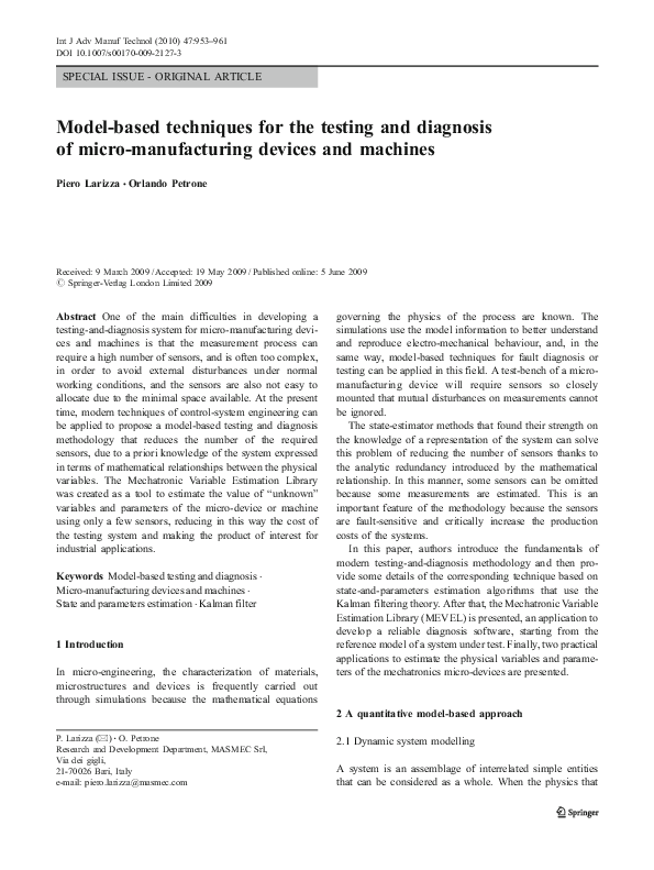(PDF) Model-based techniques for the testing and diagnosis of micro ...