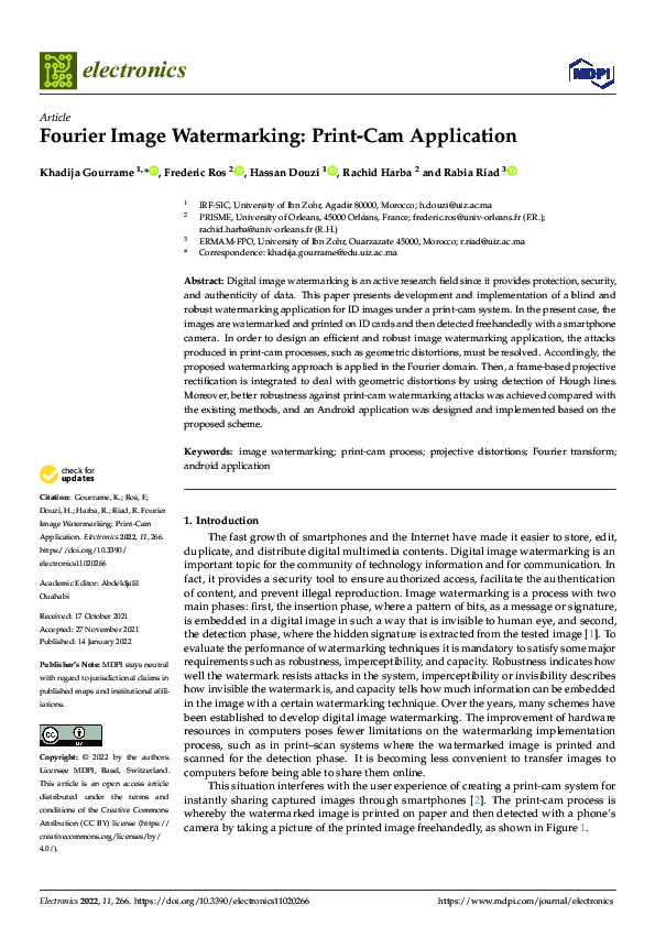 (PDF) Fourier Image Watermarking: Print-Cam Application