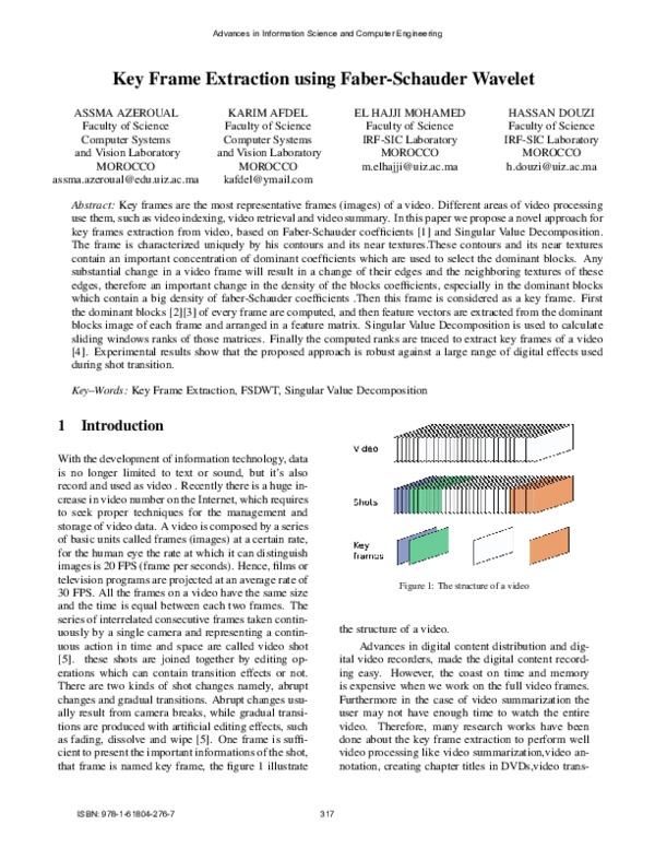 (PDF) Key frame extraction using Faber-Shauder wavelet