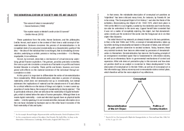 (PDF) THE DEMATERIALIZATION OF SOCIETY AND ITS ART OBJECTS