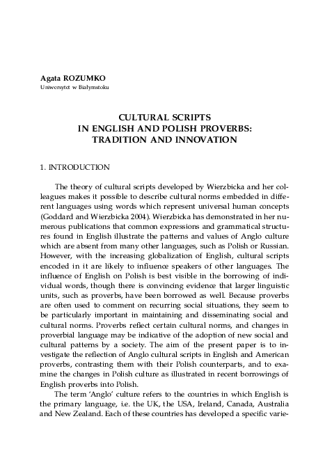 (PDF) Cultural Scripts in English and Polish Proverbs: Tradition and ...