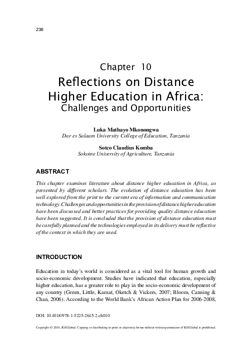 (PDF) Reflections on Distance Higher Education in Africa
