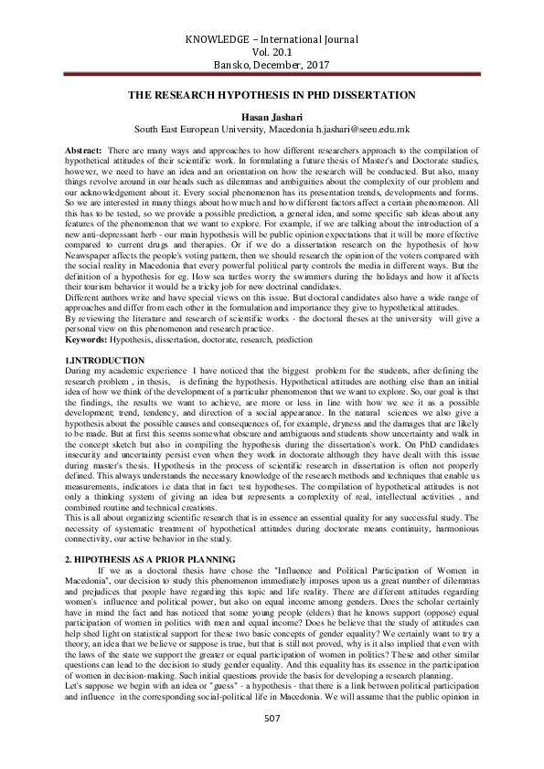 (PDF) The Research Hypothesis in PHD Dissertation