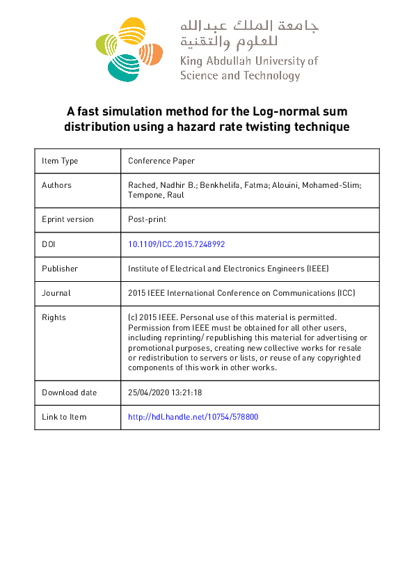 Pdf Efficient Importance Sampling For Log Normal Sum Distribution