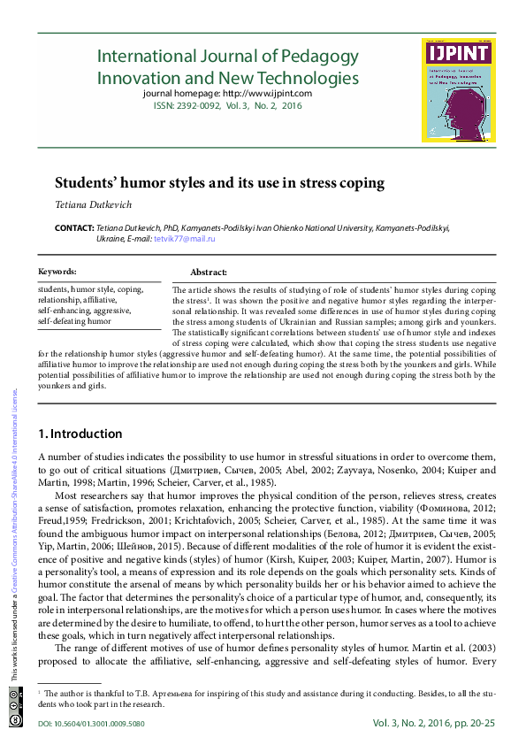 (PDF) Students’ humor styles and its use in stress coping