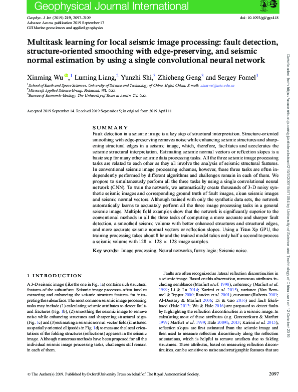 Pdf Multitask Learning For Local Seismic Image Processing Fault Detection Structure Oriented