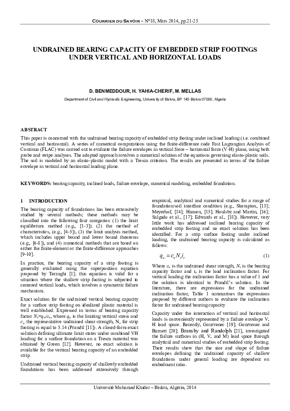 (PDF) Undrained Bearing Capacity of Embedded Strip Footings Under ...