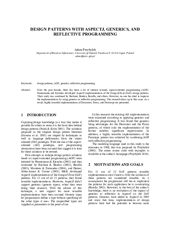 (PDF) Design Patterns with Aspectj, Generics, and Reflective Programming