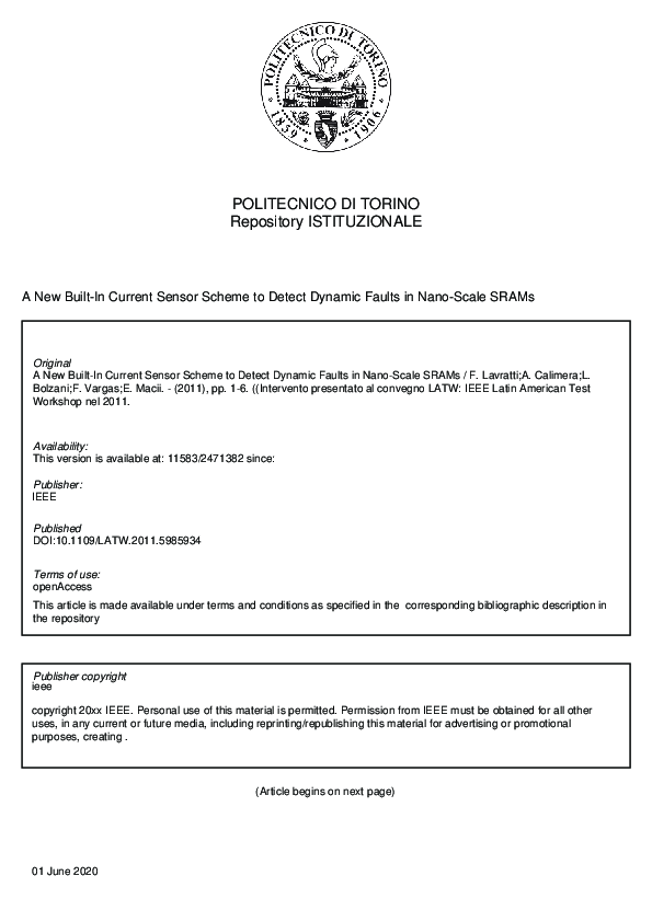 Pdf A New Built In Current Sensor Scheme To Detect Dynamic Faults In Nano Scale Srams