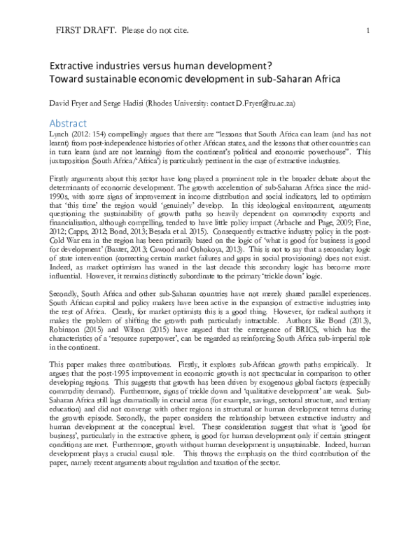 (PDF) Extractive industries versus human development? Toward ...