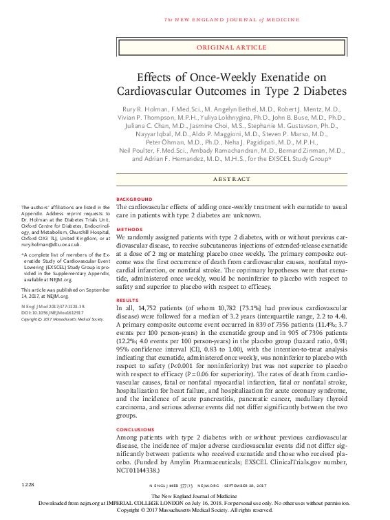 (PDF) Effects of Once-Weekly Exenatide on Cardiovascular Outcomes in ...