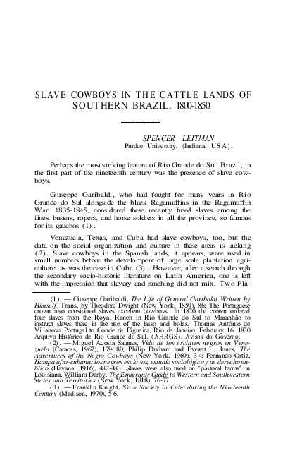 (PDF) Slave cowboys in the cattle lands of southern brazil, 1800-1850