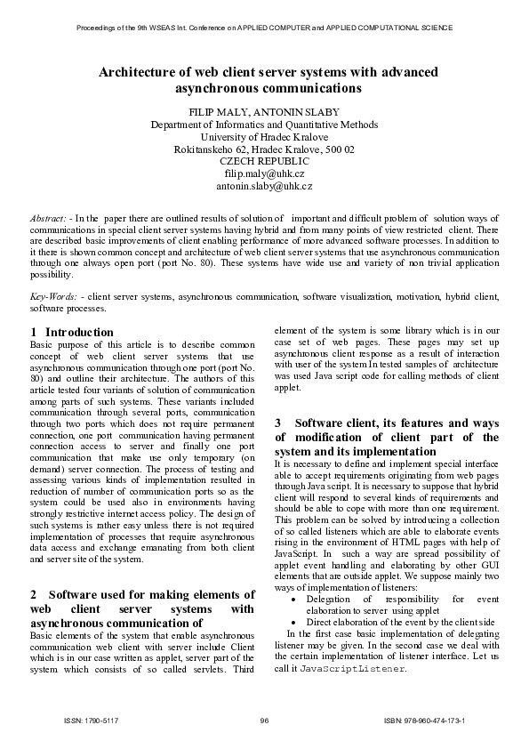 Pdf Architecture Of Web Client Server Systems With Advanced Asynchronous Communications 