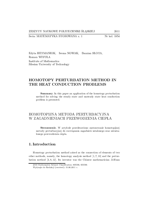 (PDF) Homotopy Perturbation Method in the Heat Conduction Problems