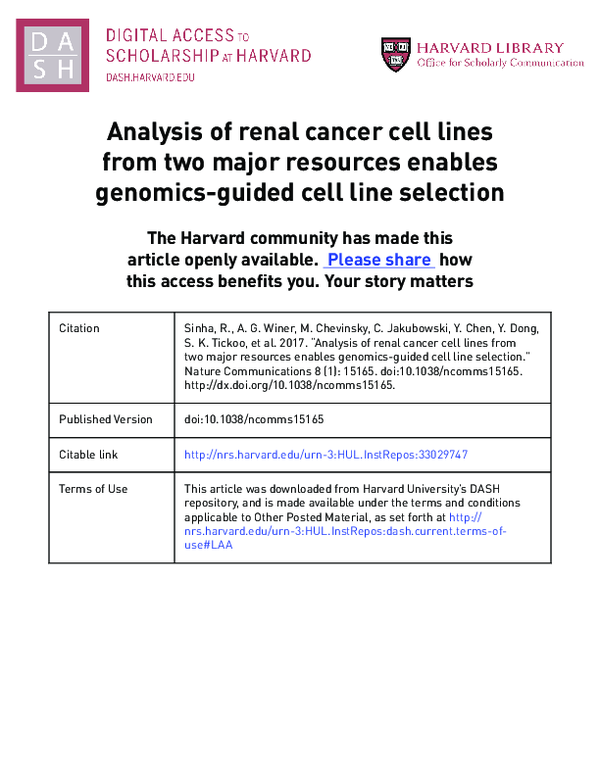 (PDF) Analysis of renal cancer cell lines from two major resources ...