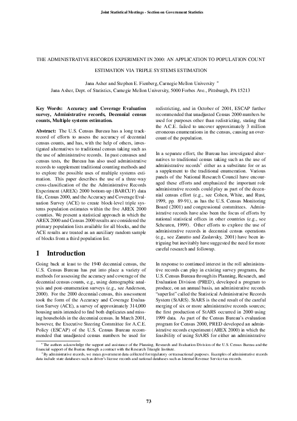 Pdf The Administrative Records Experiment In 2000 An Application To Population Count 6752