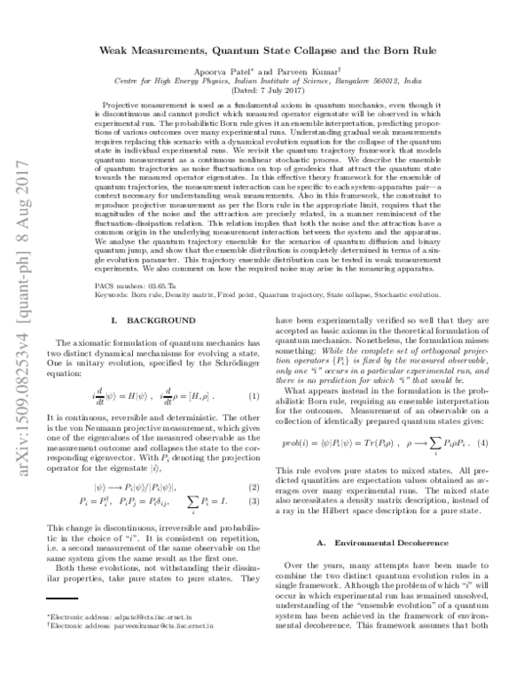 (PDF) Weak measurements, quantum-state collapse, and the Born rule