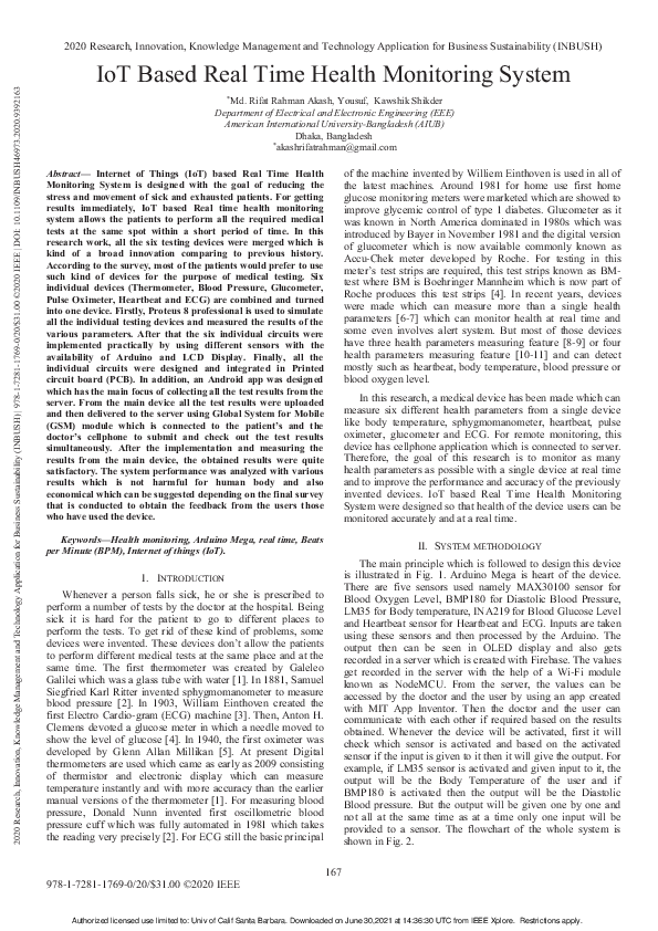 (PDF) IoT Based Real Time Health Monitoring System