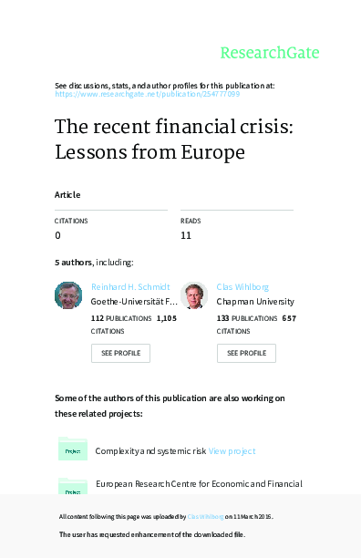 (PDF) The recent financial crisis : Lessons from Europe