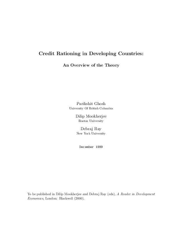 (PDF) Credit rationing in developing countries: An overview of the theory