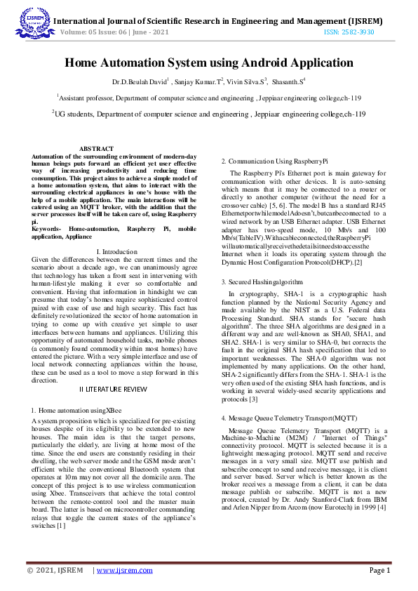 Pdf Home Automation System Using Android Application