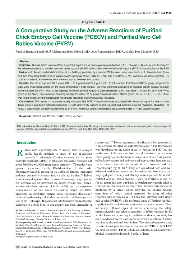 (PDF) Rabies Vaccine ( PVRV ) | minoo ramezani - Academia.edu