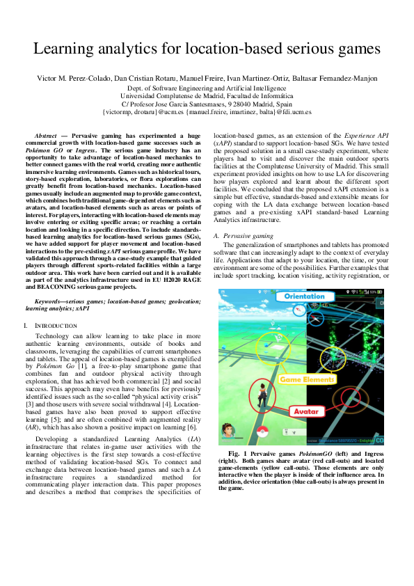 (PDF) Learning analytics for location-based serious games | Baltasar Fernandez-Manjon - Academia.edu