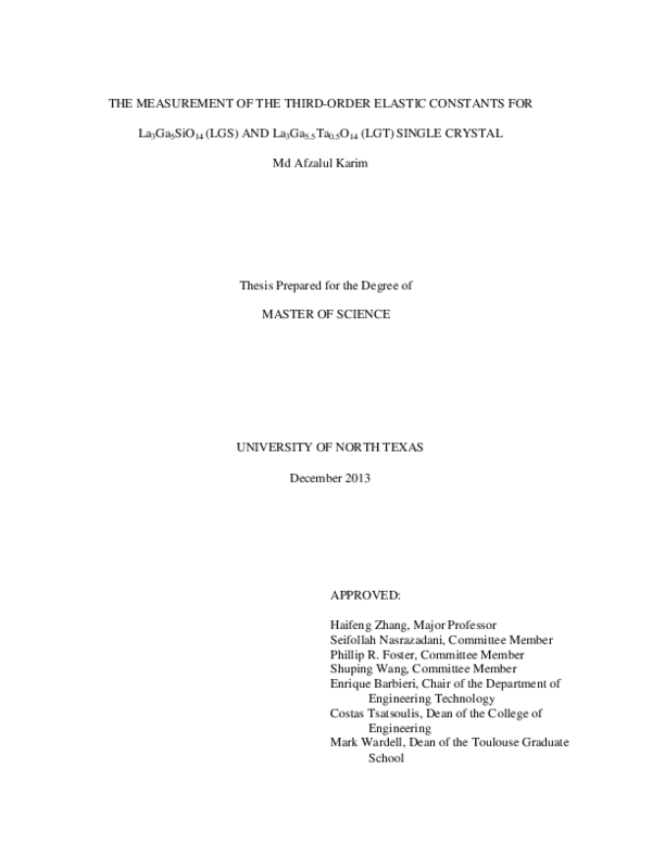(PDF) The Measurement of the Third-order Elastic Constants for La3ga5sio14 (Lgs) and ...