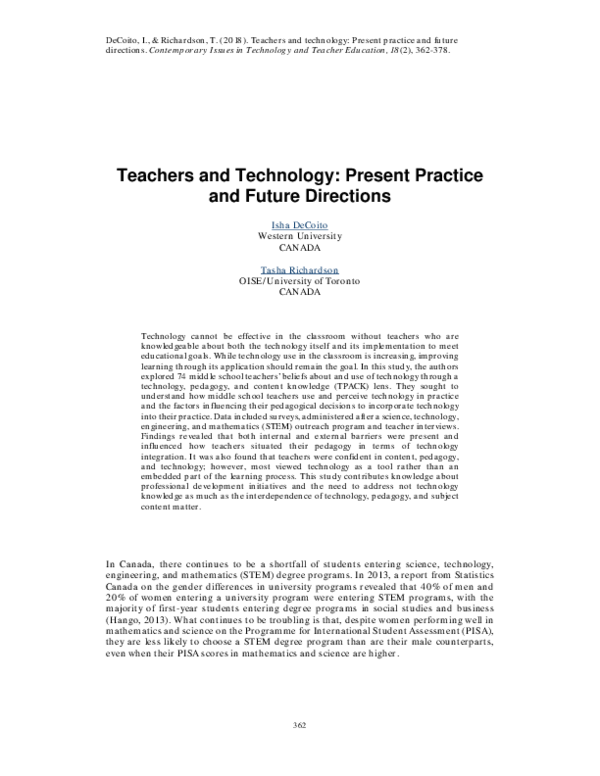 (PDF) Teachers and Technology: Present Practice and Future Directions