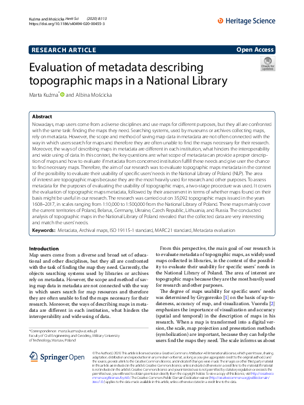(PDF) Evaluation of metadata describing topographic maps in a National ...