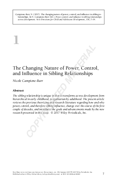 (PDF) The Changing Nature of Power, Control, and Influence in Sibling ...