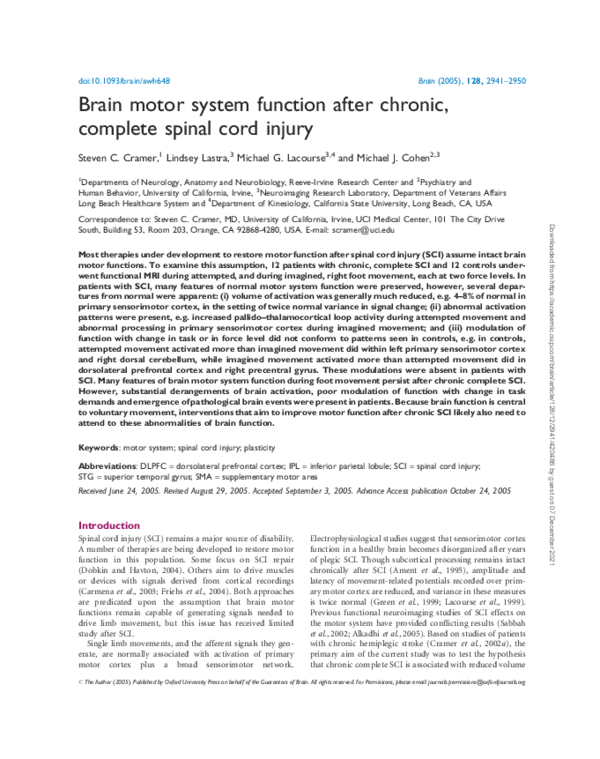 (PDF) motor system function after chronic, complete spinal cord injury. Brain : a journal of ...