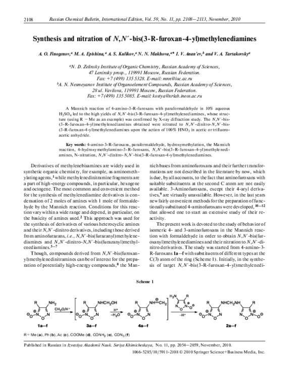 (PDF) Synthesis and nitration of N,N´-bis(3-R-furoxan-4-yl ...