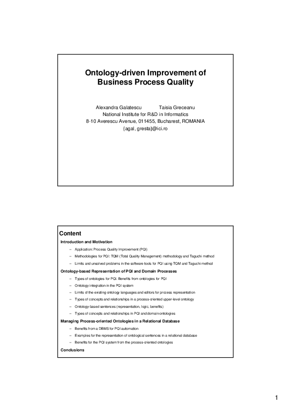 (PDF) Ontology-driven Improvement of Business Process Quality