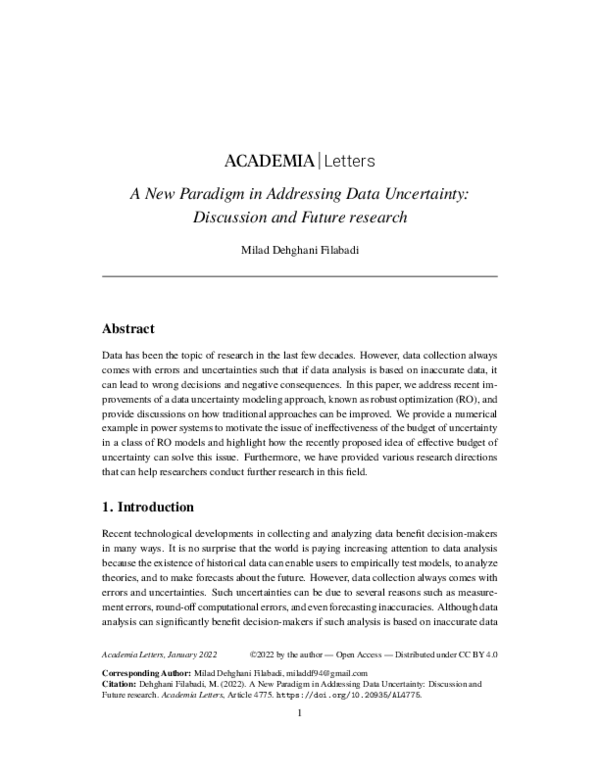 (PDF) A New Paradigm in Addressing Data Uncertainty: Discussion and ...