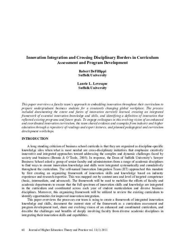 (PDF) Innovation Integration and Crossing Disciplinary Borders in Curriculum Assessment and ...